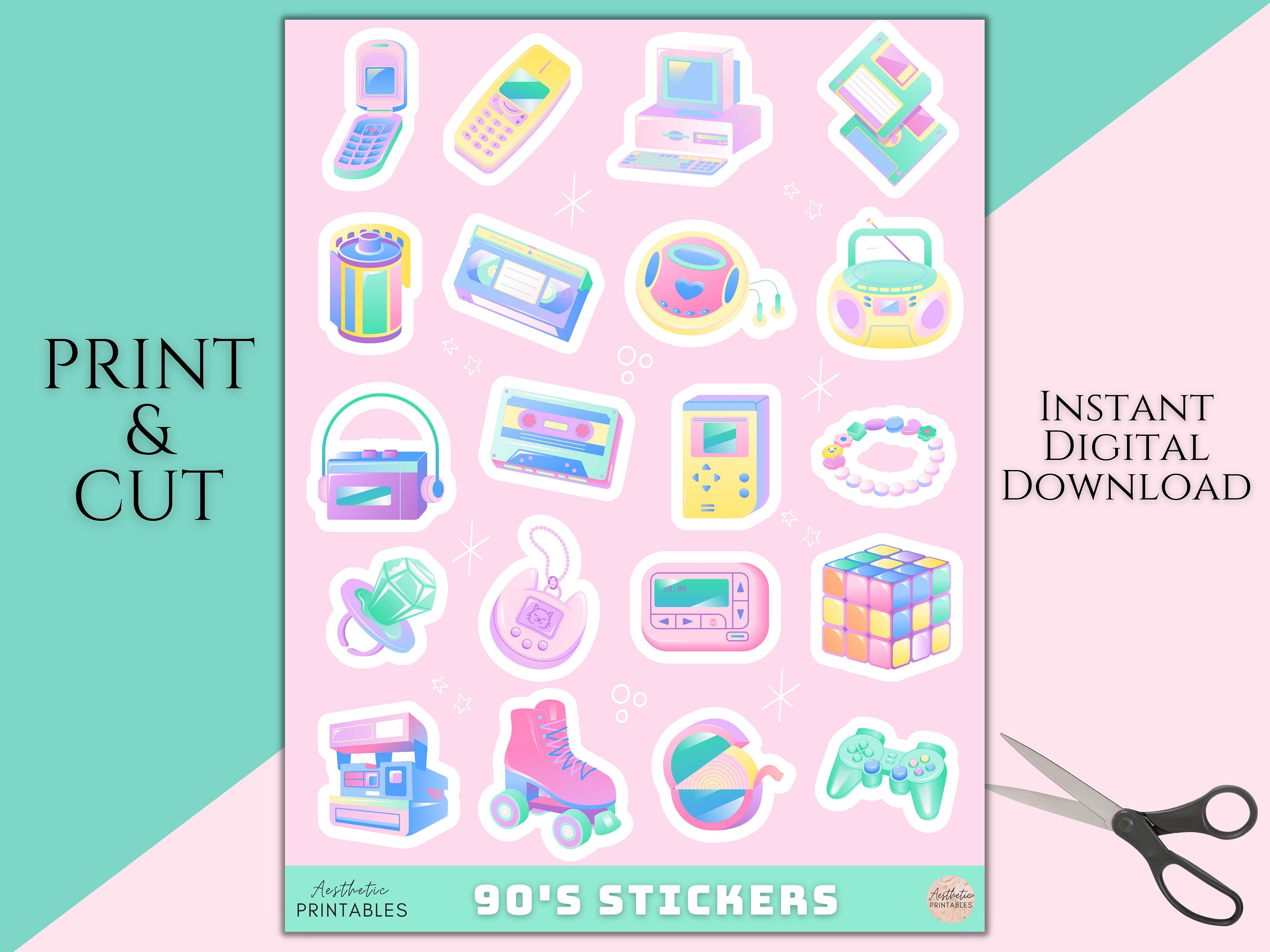 90's Stickers, Printable Stickers Sheet, 90s Sticker Sheet, 1990s ...