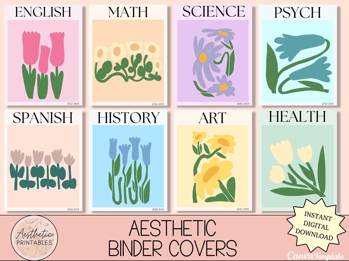 Printable Binder Covers Floral Minimalist Aesthetic Binder - Etsy