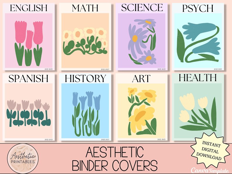 Printable Binder Covers Floral Minimalist Aesthetic Binder - Etsy
