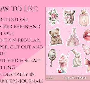 Coquette Digital Stickers, Printable Stickers Sheet, Digital Aesthetic ...