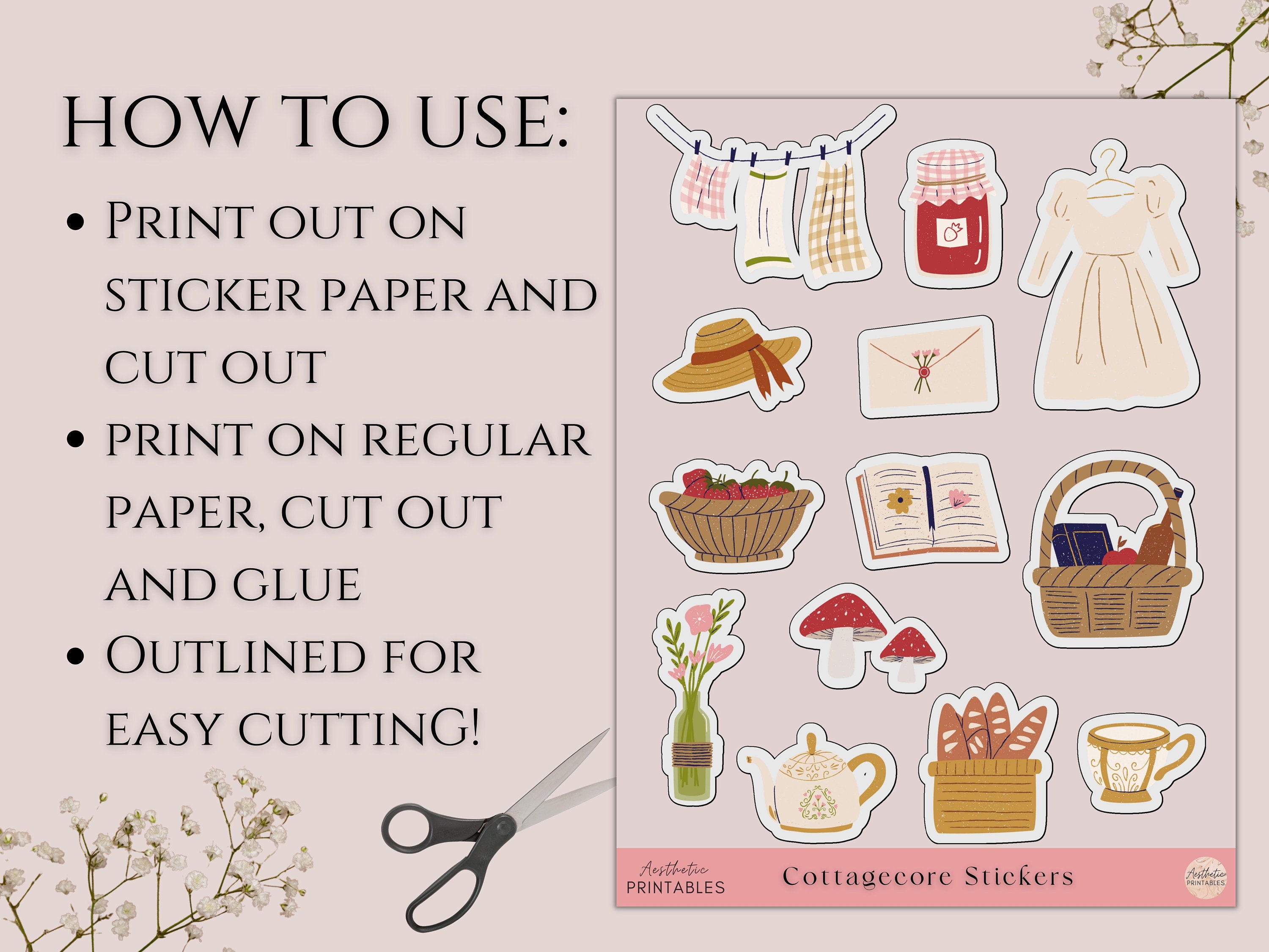 Cottagecore Stickers Printable Sticker Sheet Sticker Sheet | Etsy