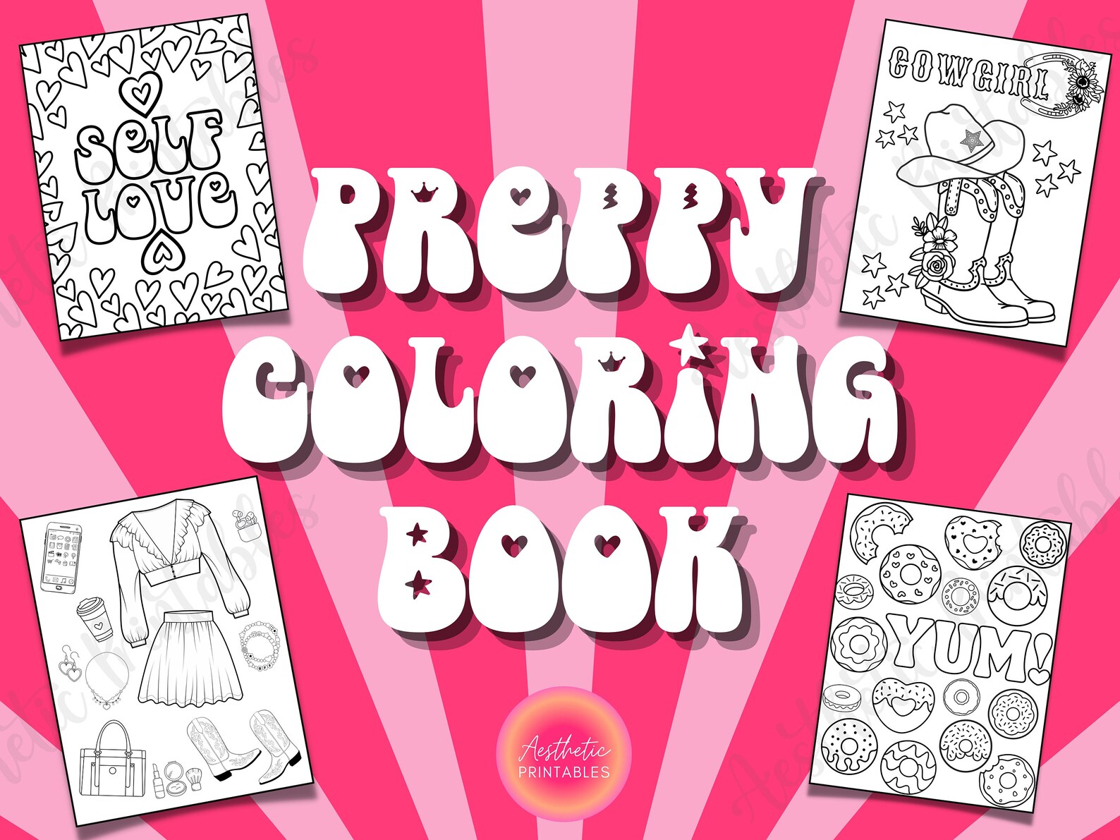 Preppy Coloring Pages Preppy Coloring Book Printable Easy - Etsy