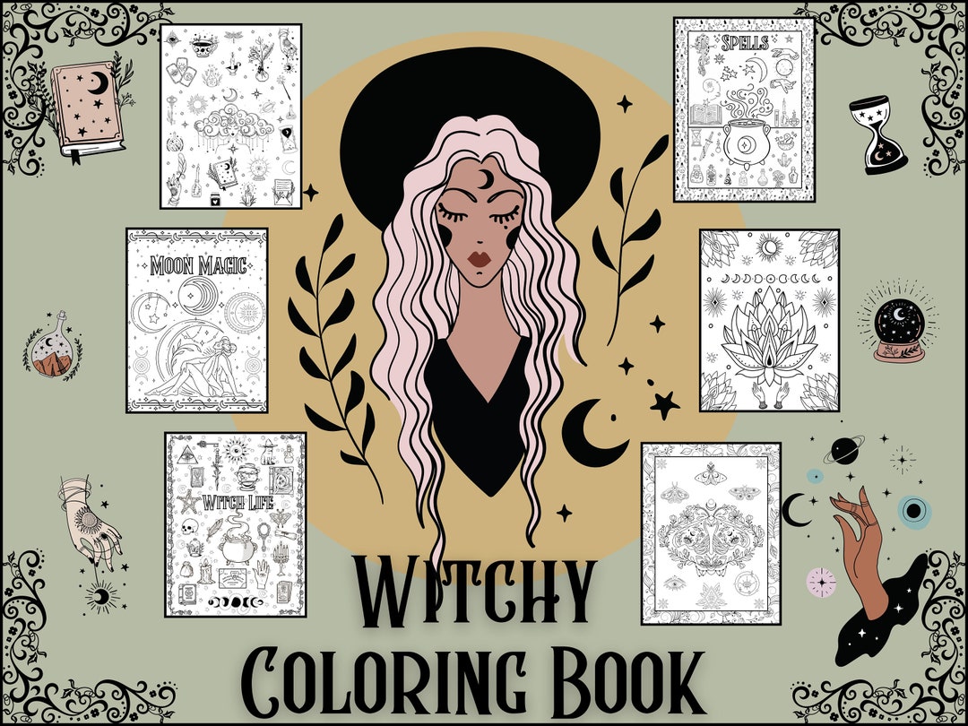 Witchy Coloring Pages, Witchy Coloring Book Printable, PDF Coloring ...