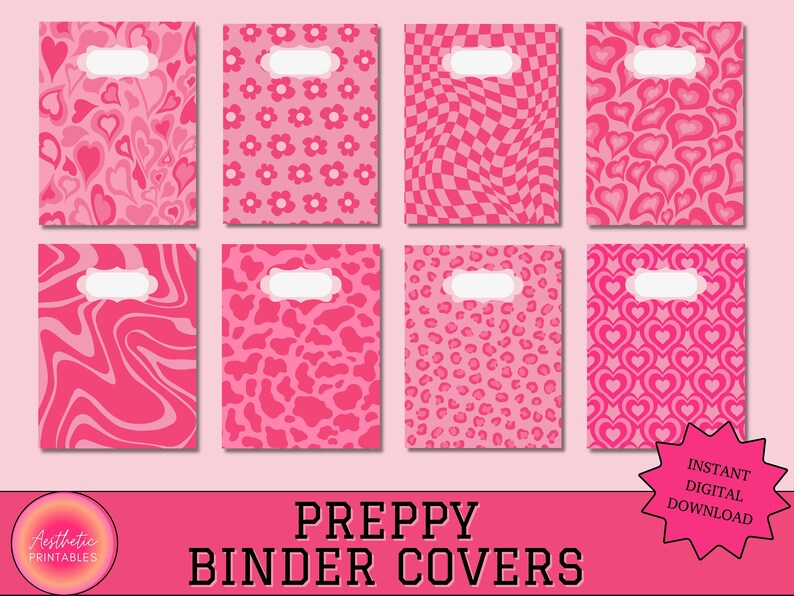 Preppy Binder Covers Printable, Aesthetic Binder Covers, Digital ...