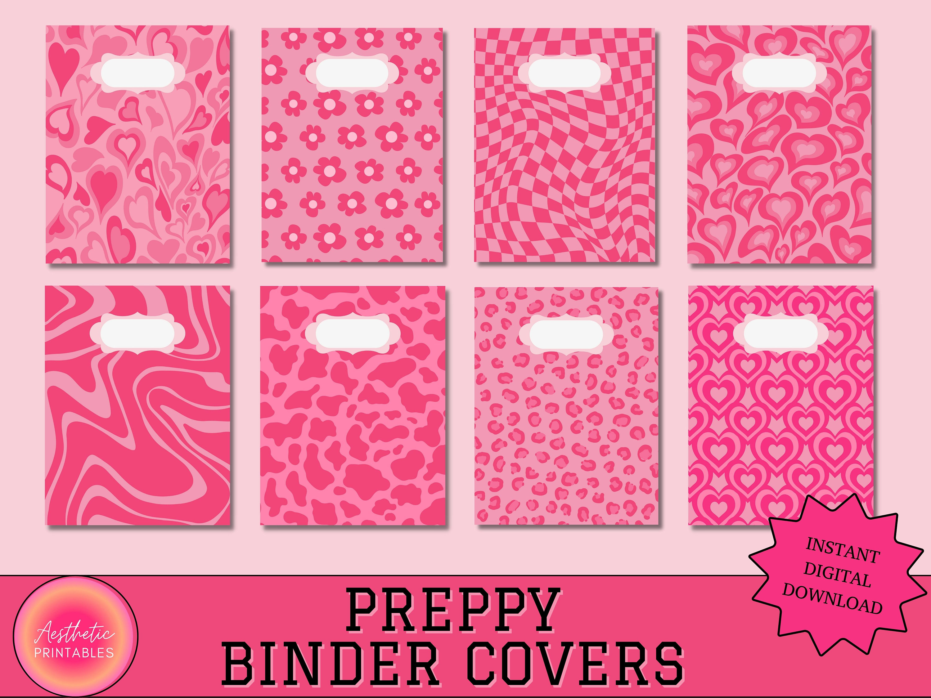 Preppy Binder Covers Printable, Aesthetic Binder Covers, Digital ...