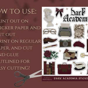 Dark Academia Stickers, Printable Sticker Sheet, Journal Stickers, Book ...