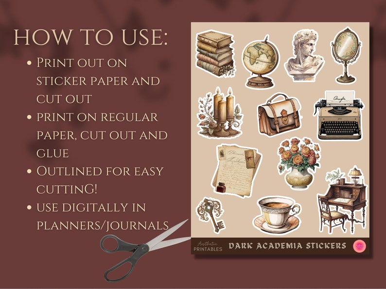 Dark Academia Journal Stickers Printable Sticker Sheet - Etsy
