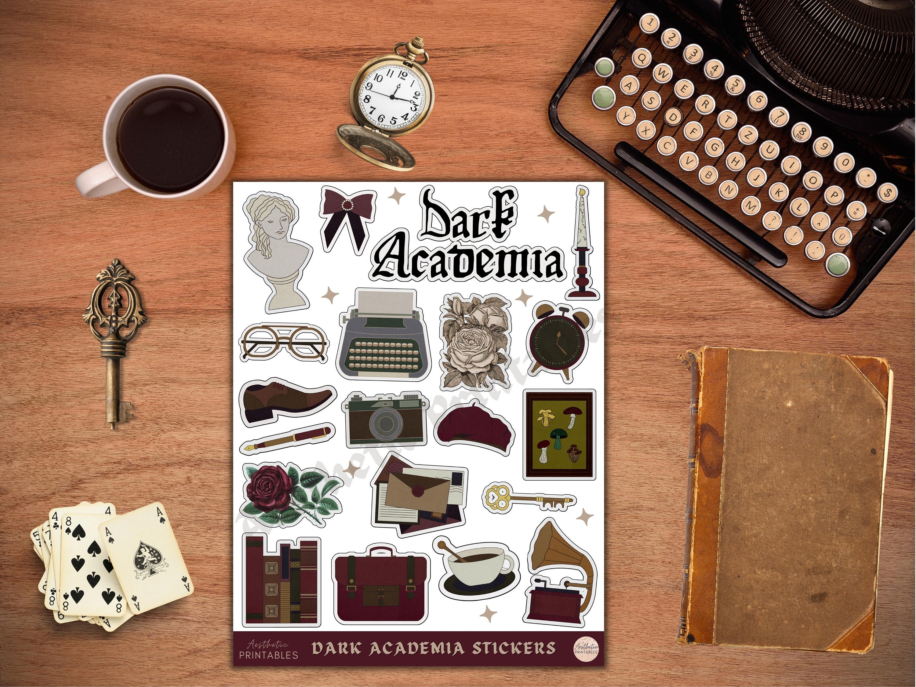 Dark Academia Stickers, Printable Sticker Sheet, Journal Stickers, Book ...
