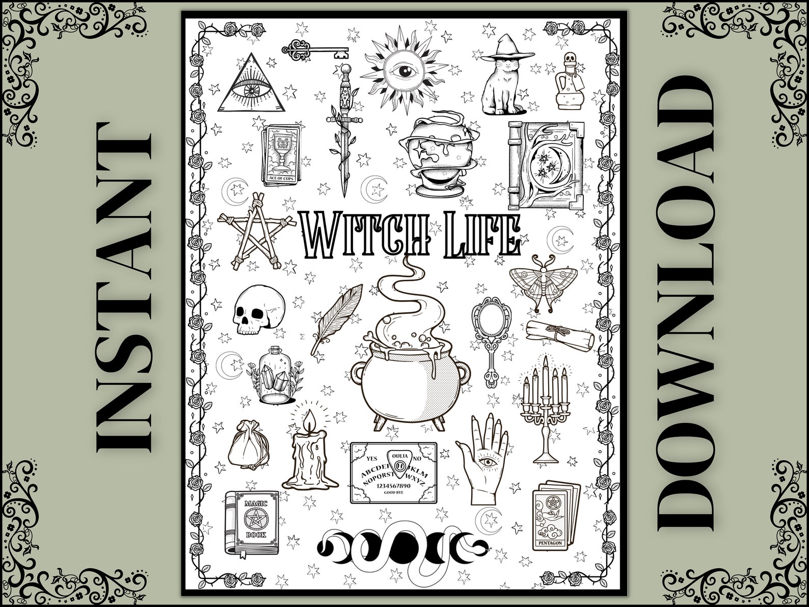 Magical Witch Life Printable Coloring Page Witchy Coloring | Etsy