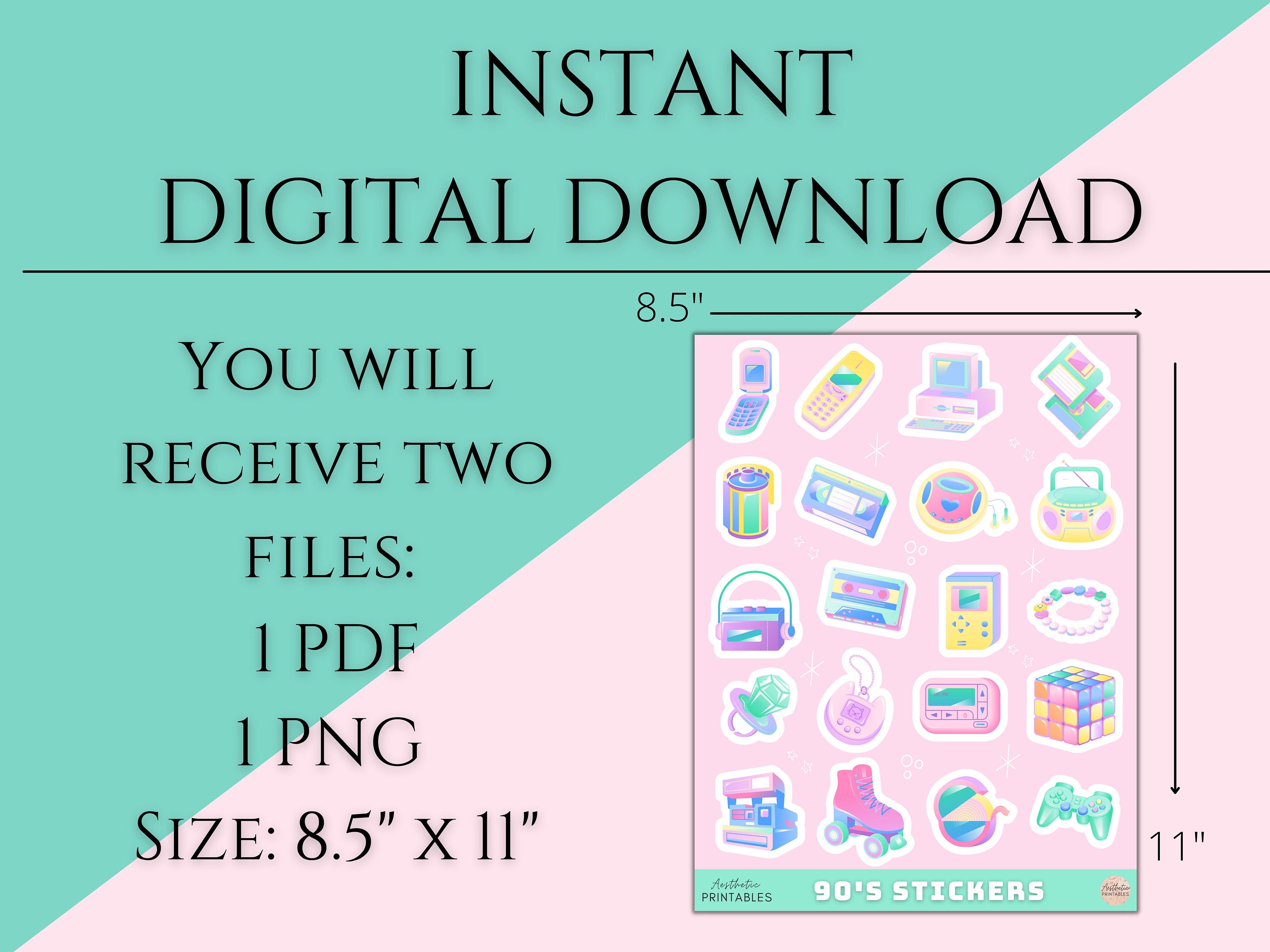 90's Stickers, Printable Stickers Sheet, 90s Sticker Sheet, 1990s ...