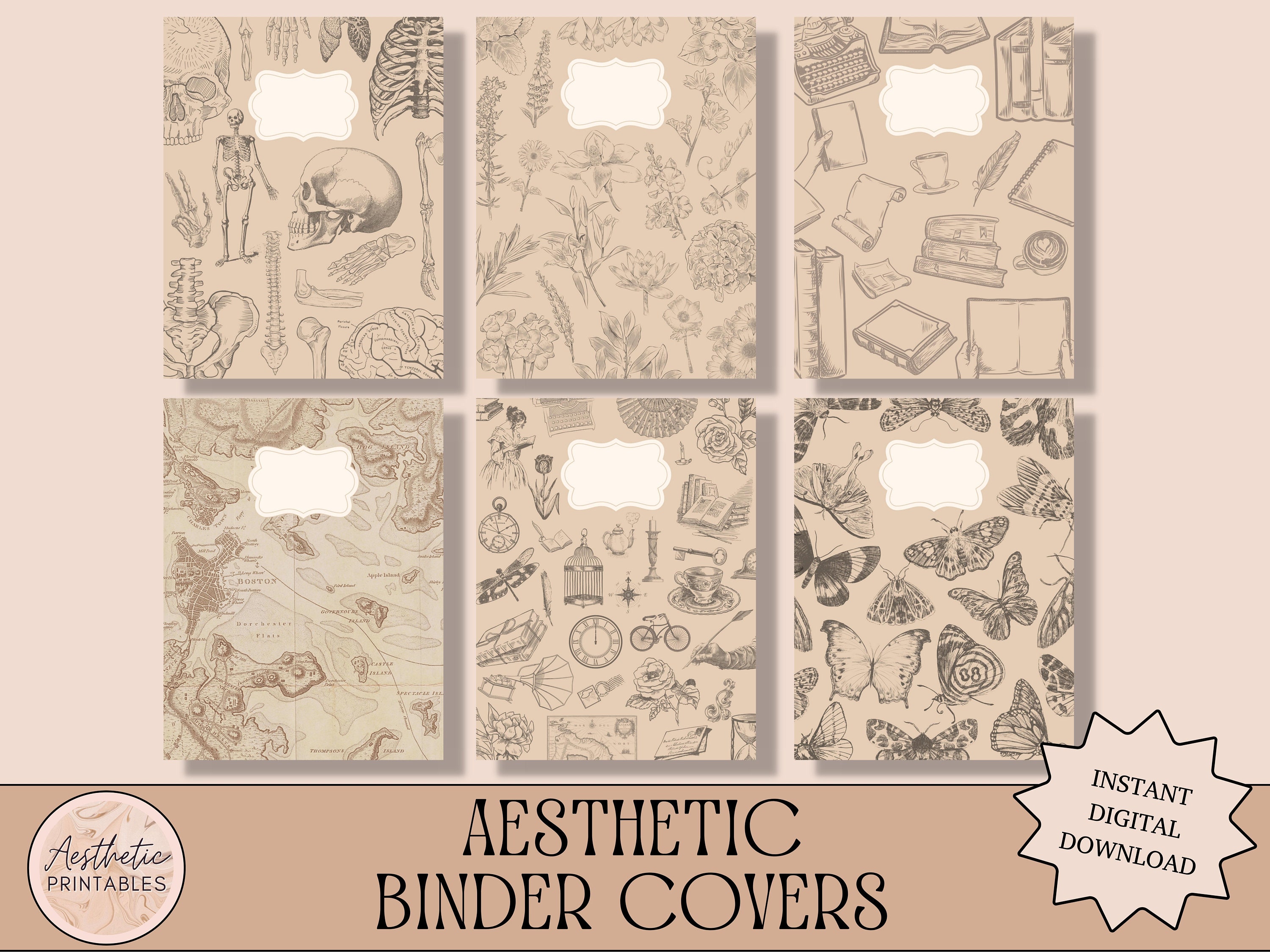 Anatomy Binder Cover Printable, Aesthetic Binder Covers, Vintage, Dark ...