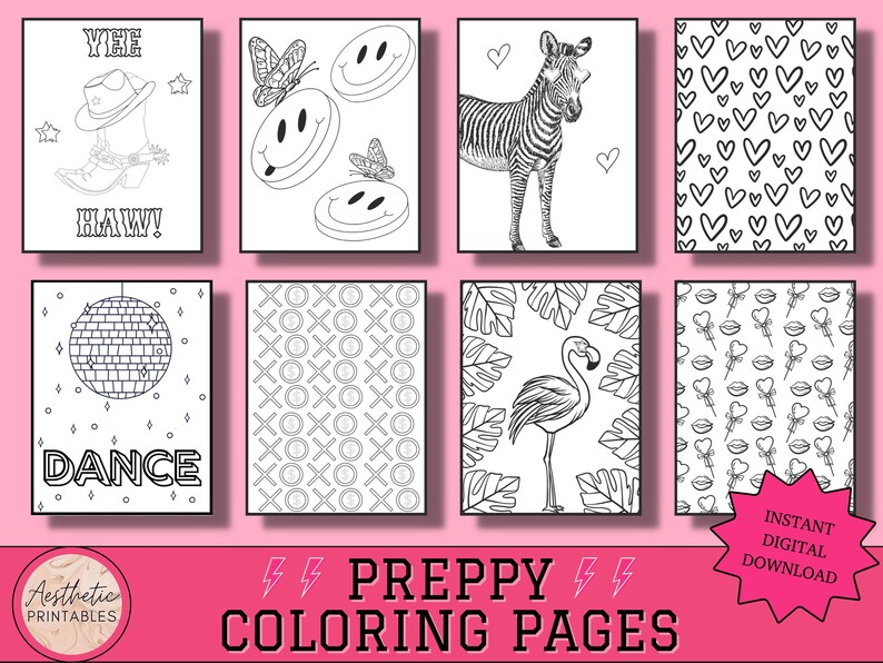 Preppy Coloring Pages, Printable, Easy, Aesthetic Coloring Pages PDF ...