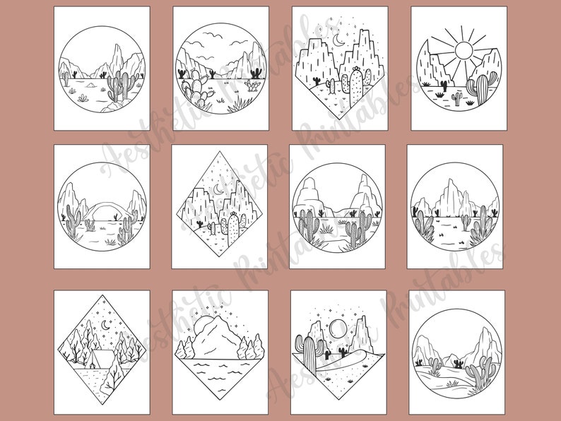 Boho Coloring Pages Boho Coloring Book Printable Minimalist - Etsy