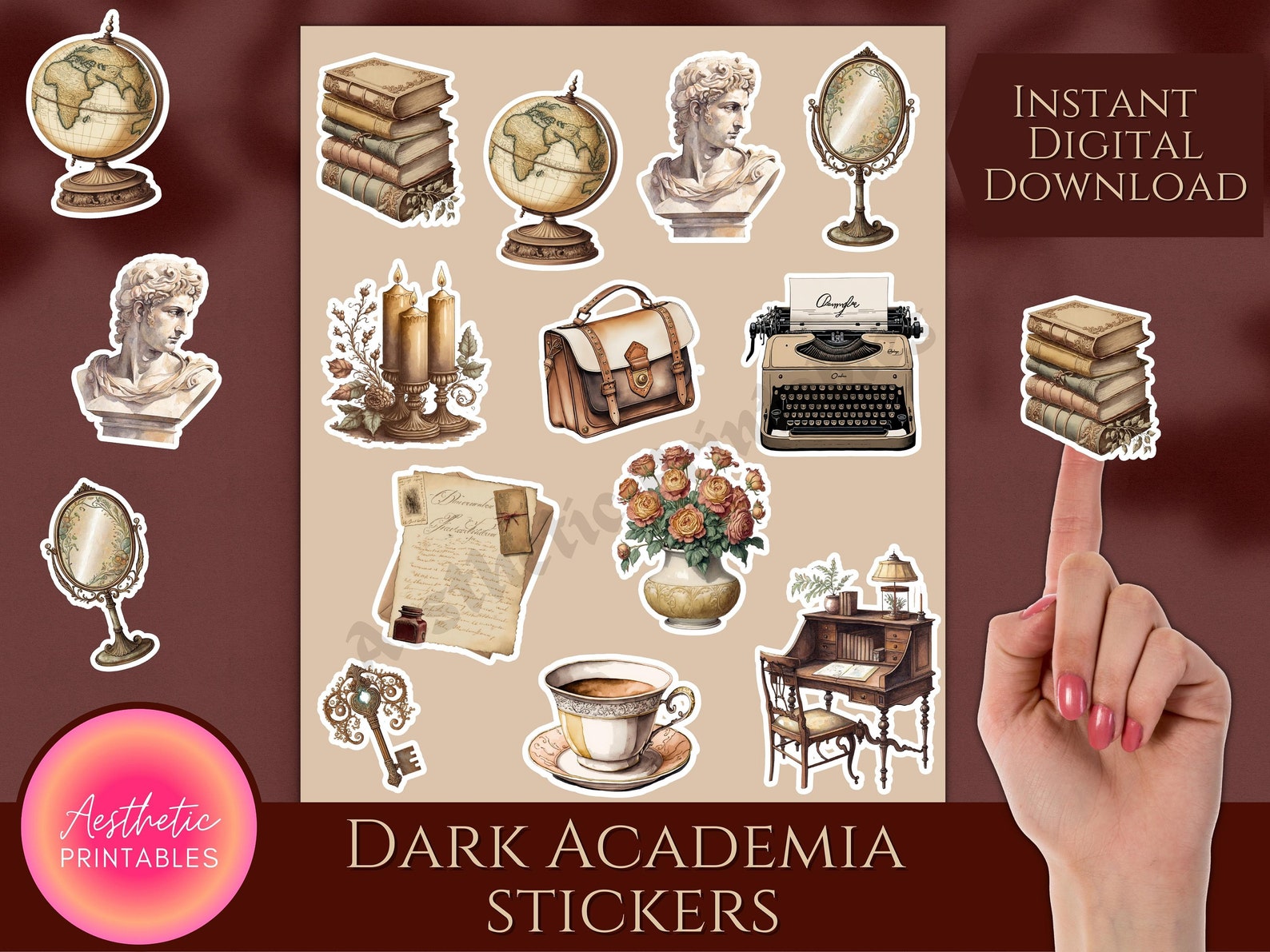 Dark Academia Journal Stickers, Printable Sticker Sheet, Journaling ...