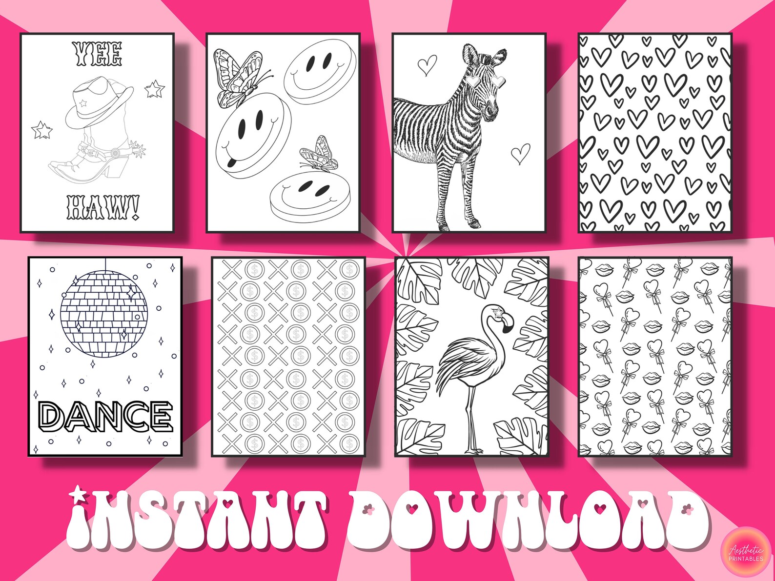 Aesthetic Preppy Coloring Pages, Aesthetic Coloring Pages, Printable ...