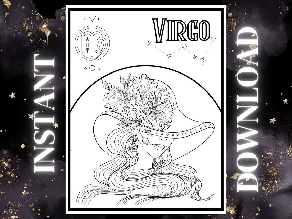 Zodiac Astrology Virgo Printable Coloring Page for Teens and | Etsy