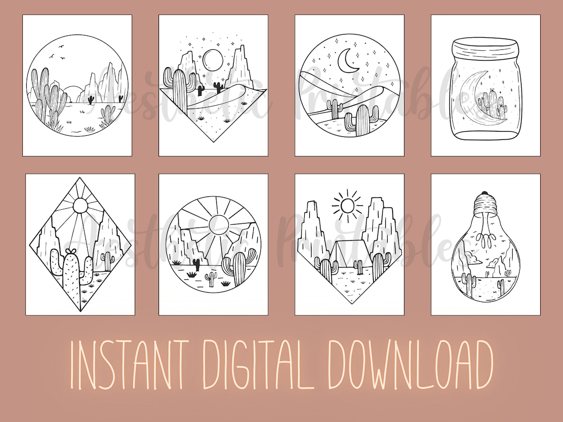 Boho Coloring Pages Boho Coloring Book Printable Minimalist - Etsy