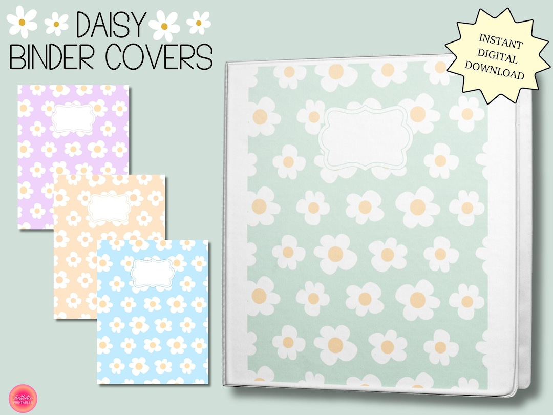 Daisy Flower Aesthetic Binder Covers, Binder Cover Template, Printable ...