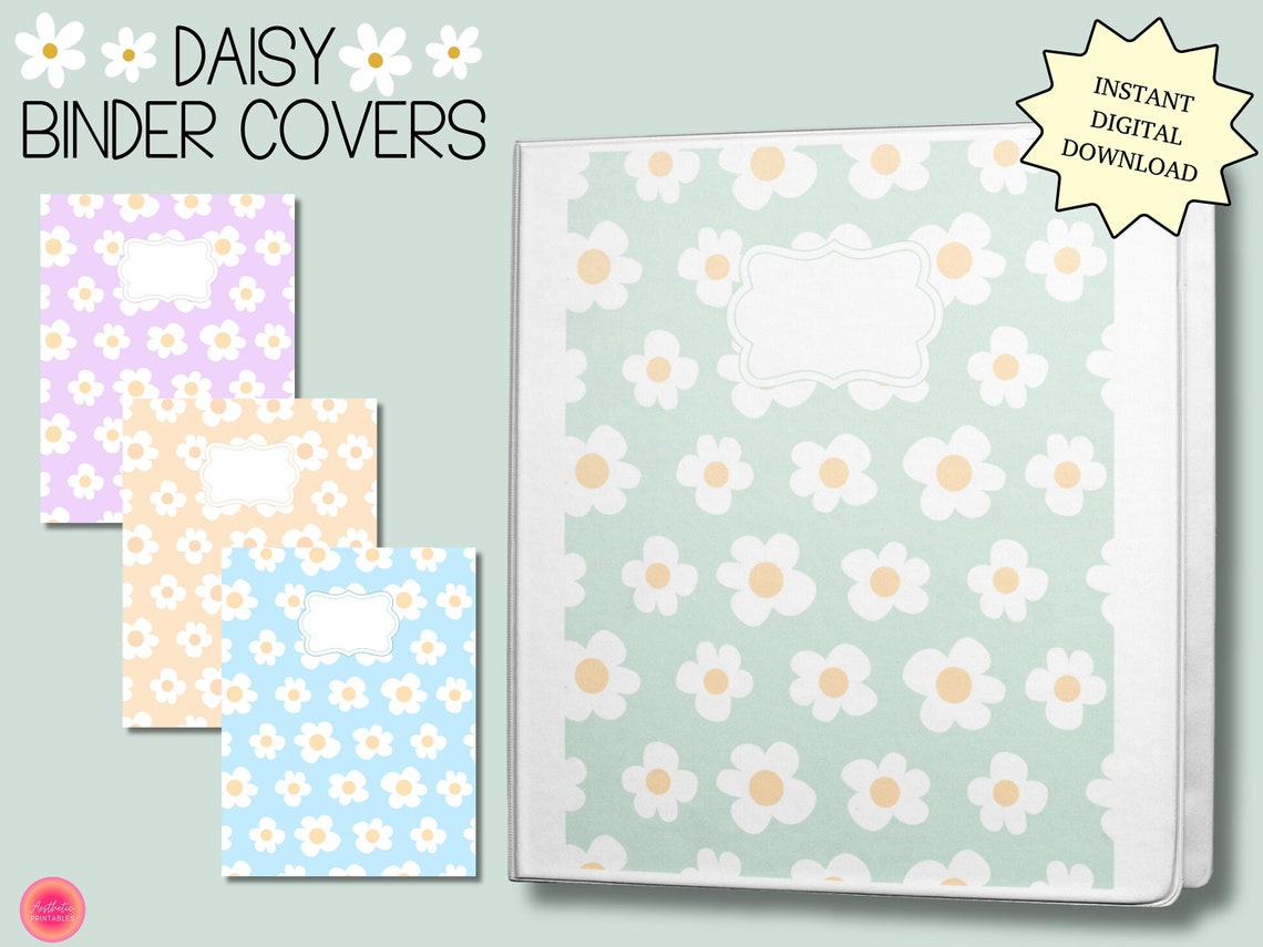 Daisy Flower Aesthetic Binder Covers, Binder Cover Template, Printable ...