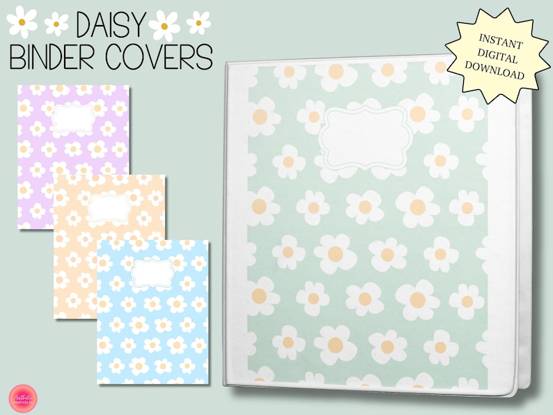 Daisy Flower Aesthetic Binder Covers, Binder Cover Template, Printable ...