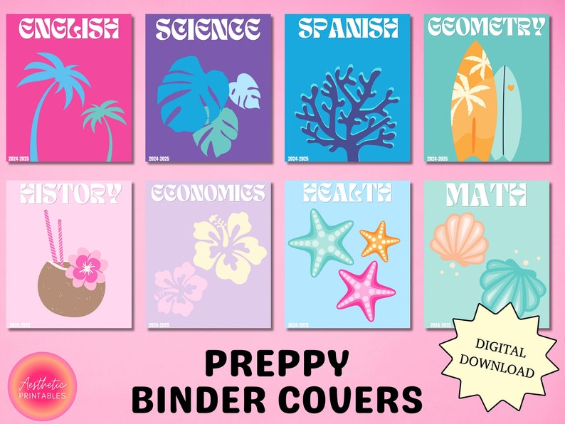 Preppy Binder Covers, Custom, Printable, Aesthetic Binder Covers ...