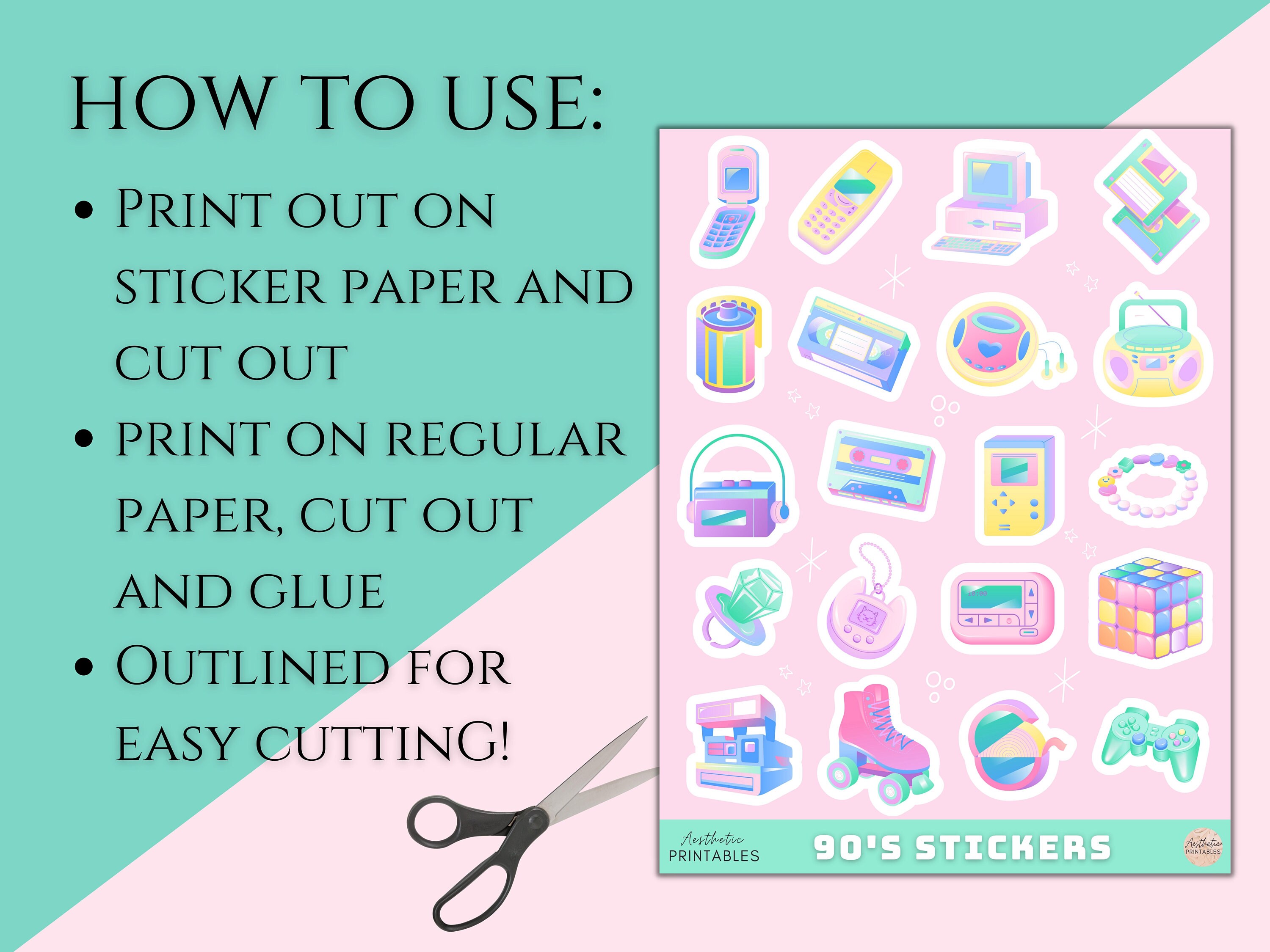 90's Stickers, Printable Stickers Sheet, 90s Sticker Sheet, 1990s ...