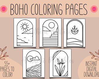 Boho Coloring Pages, Boho Coloring Book, Printable, Minimalist ...
