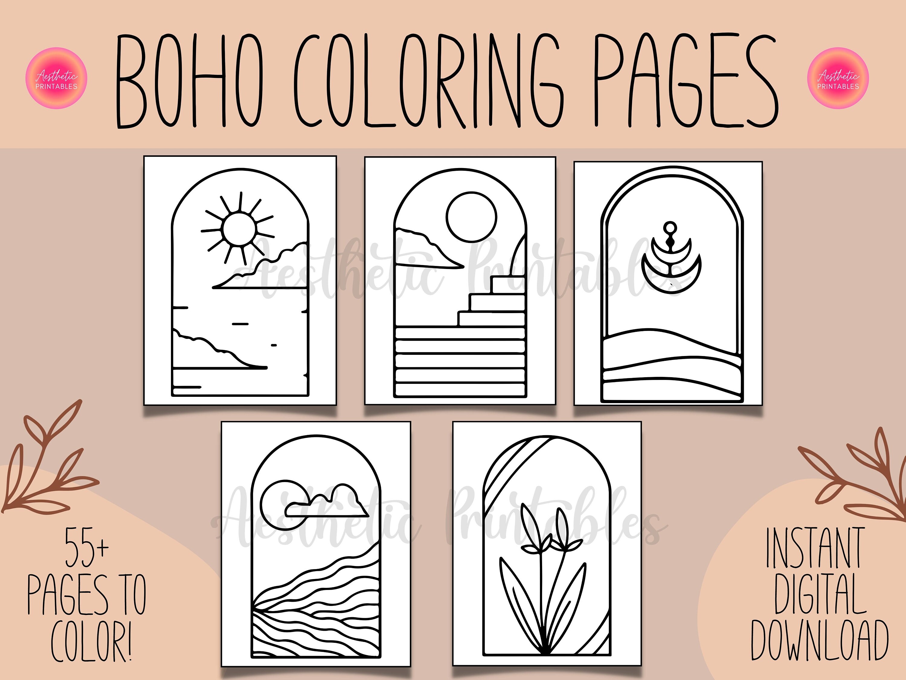 Boho Coloring Pages, Boho Coloring Book, Printable, Minimalist ...