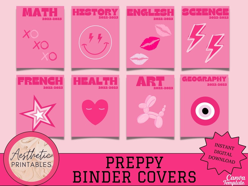 Preppy Binder Covers, Editable, Printable, Aesthetic Binder Covers ...