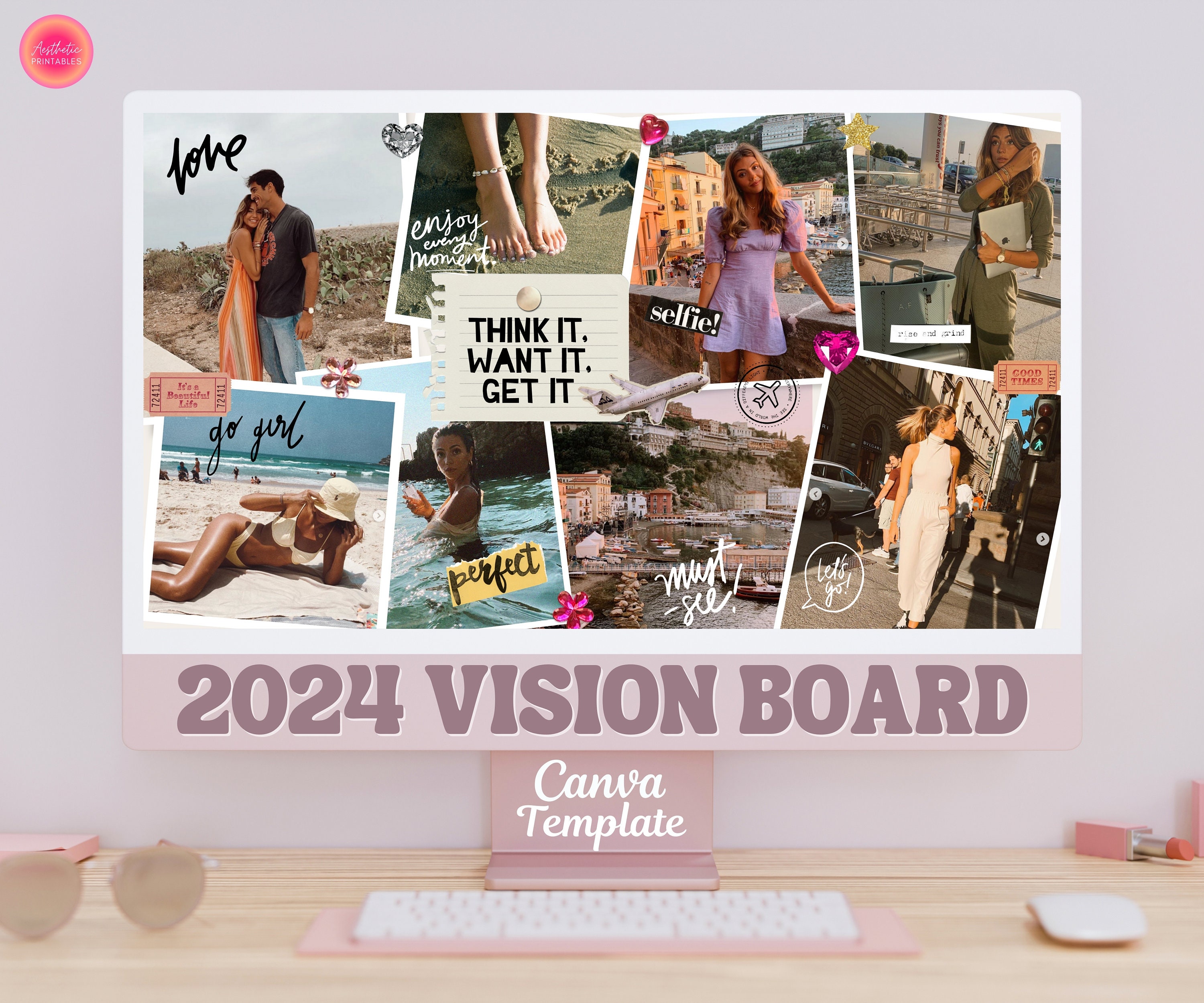 2024 Vision Board Template, Canva Template, Digital Vision Board ...