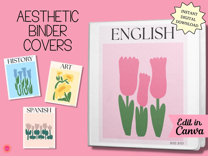 Printable Binder Covers Floral Minimalist Aesthetic Binder - Etsy