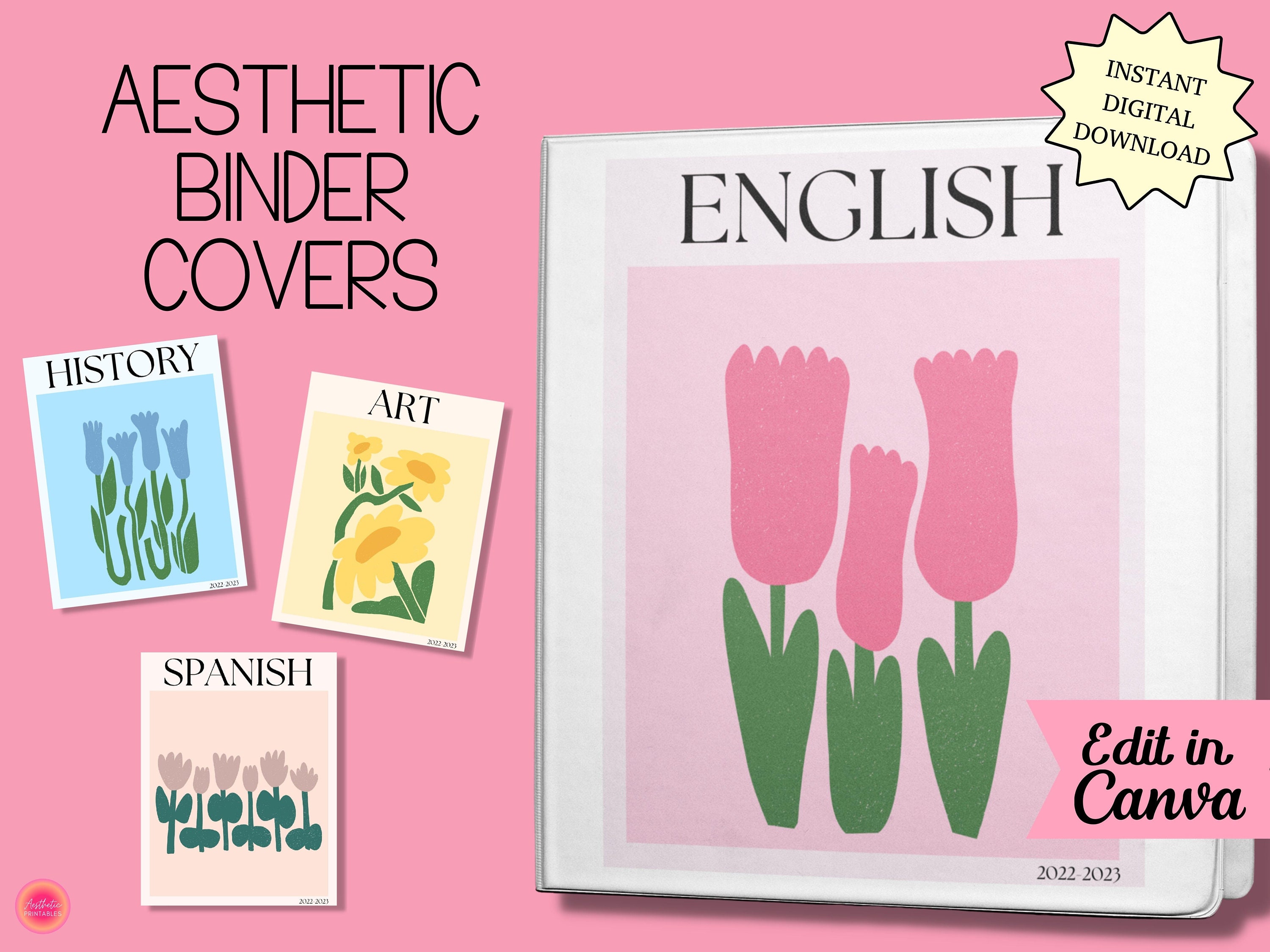 Printable Binder Covers Floral Minimalist Aesthetic Binder - Etsy