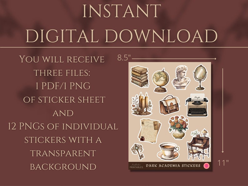 Dark Academia Journal Stickers Printable Sticker Sheet - Etsy