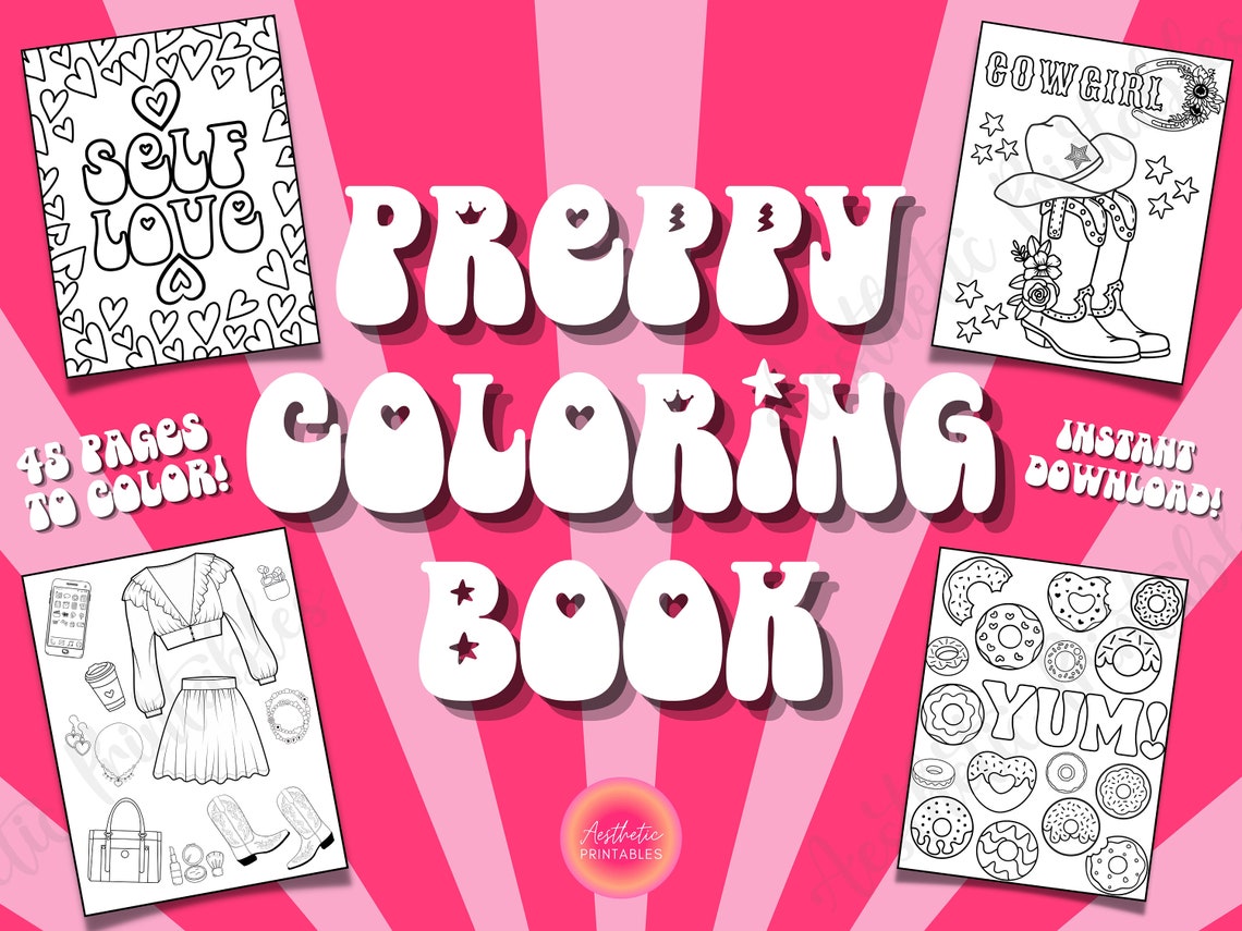 Preppy Coloring Pages Preppy Coloring Book Printable Easy Aesthetic ...