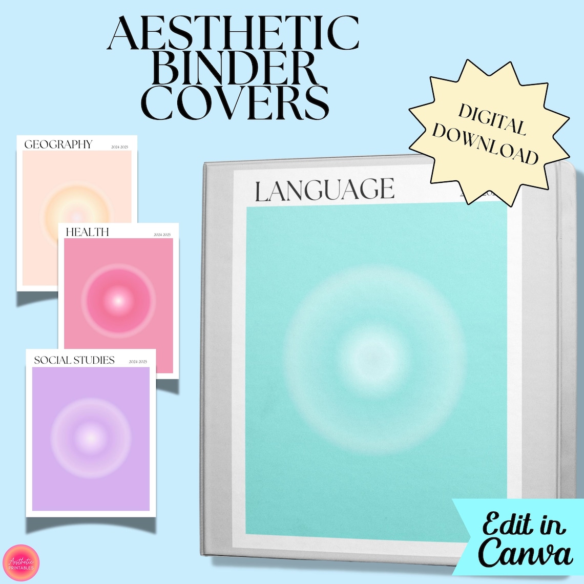Printable Binder Covers, Aesthetic, Editable, Binder Cover Page, Binder ...