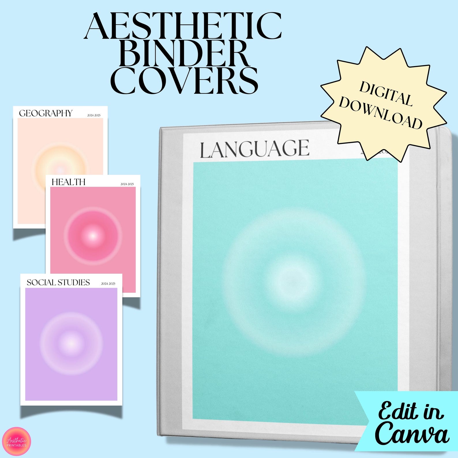 Printable Binder Covers, Aesthetic, Editable, Binder Cover Page, Binder ...