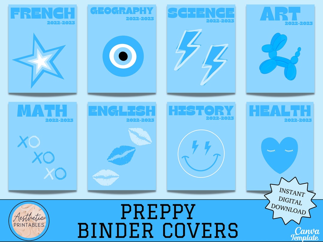 Preppy Binder Covers, Editable, Printable, Canva Template, Aesthetic ...