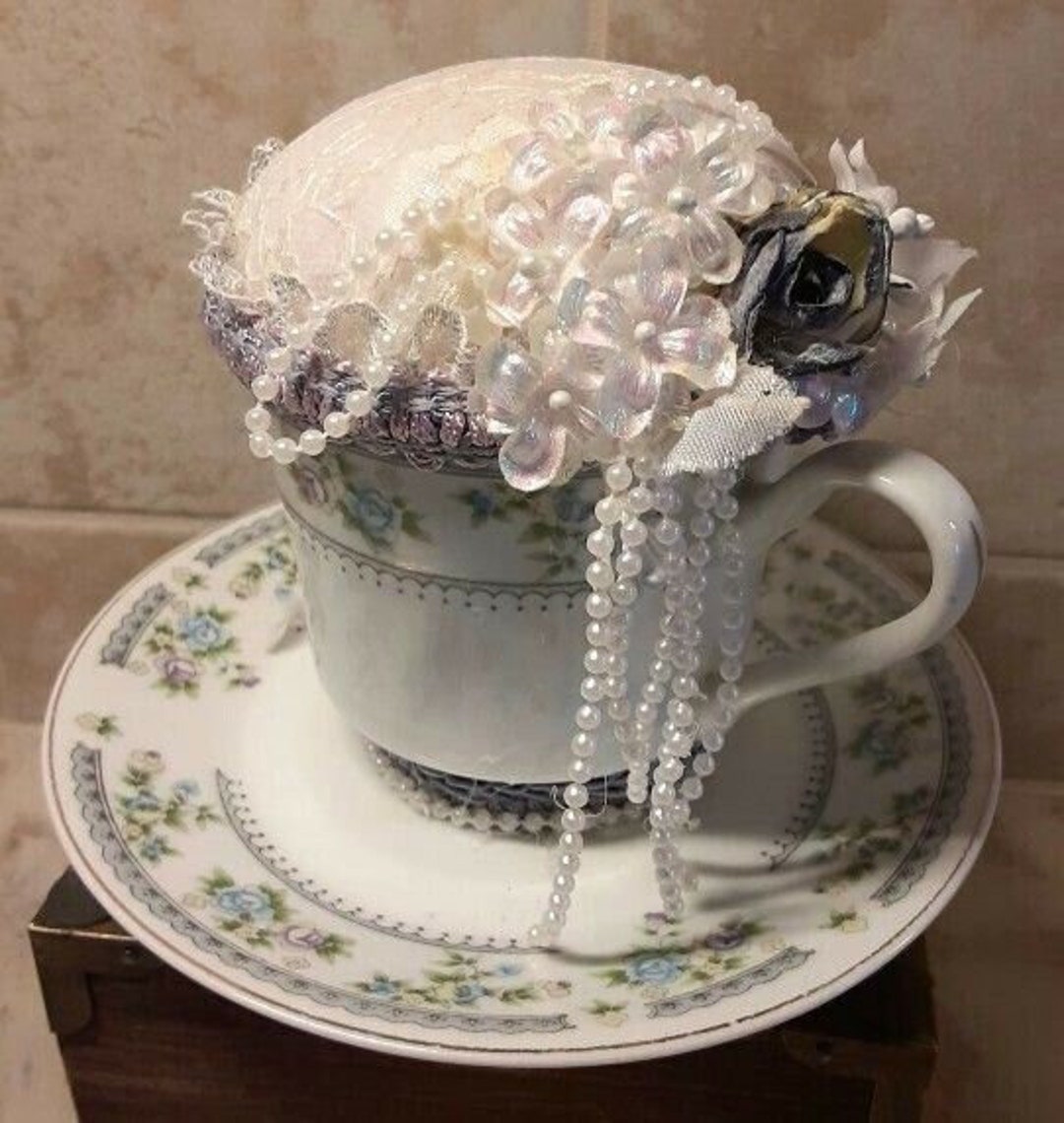 Repurposed Thrifted Porcelain Tea Cup W/saucer Sewing Pin Cushion and ...
