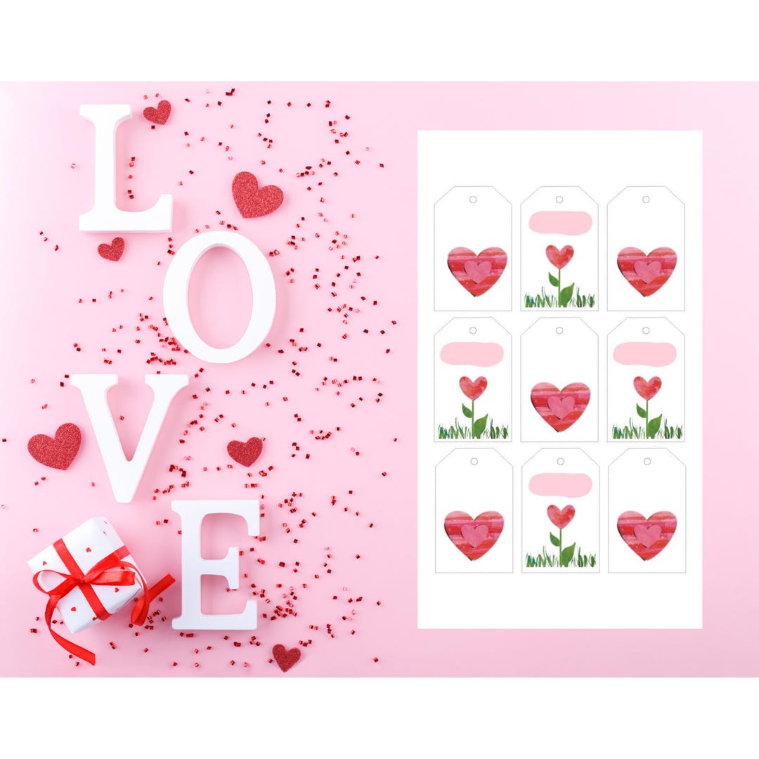 Printable Valentines Gift Tags With Paper Cut Hearts Editable in Canva ...