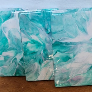 Light and Bright Set of 4 Acrylic Pour, Fluid Art Coasters W/ Holder - Etsy