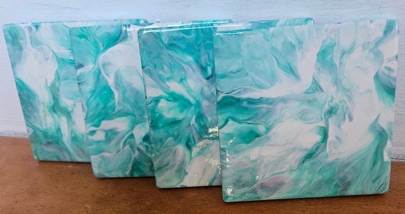 Light and Bright Set of 4 Acrylic Pour, Fluid Art Coasters W/ Holder - Etsy