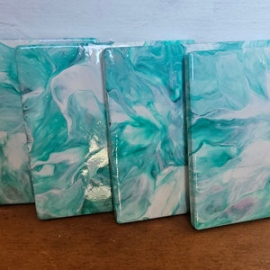 Light and Bright Set of 4 Acrylic Pour, Fluid Art Coasters W/ Holder - Etsy