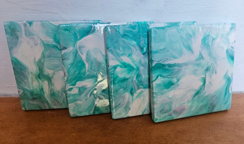 Light and Bright Set of 4 Acrylic Pour, Fluid Art Coasters W/ Holder - Etsy