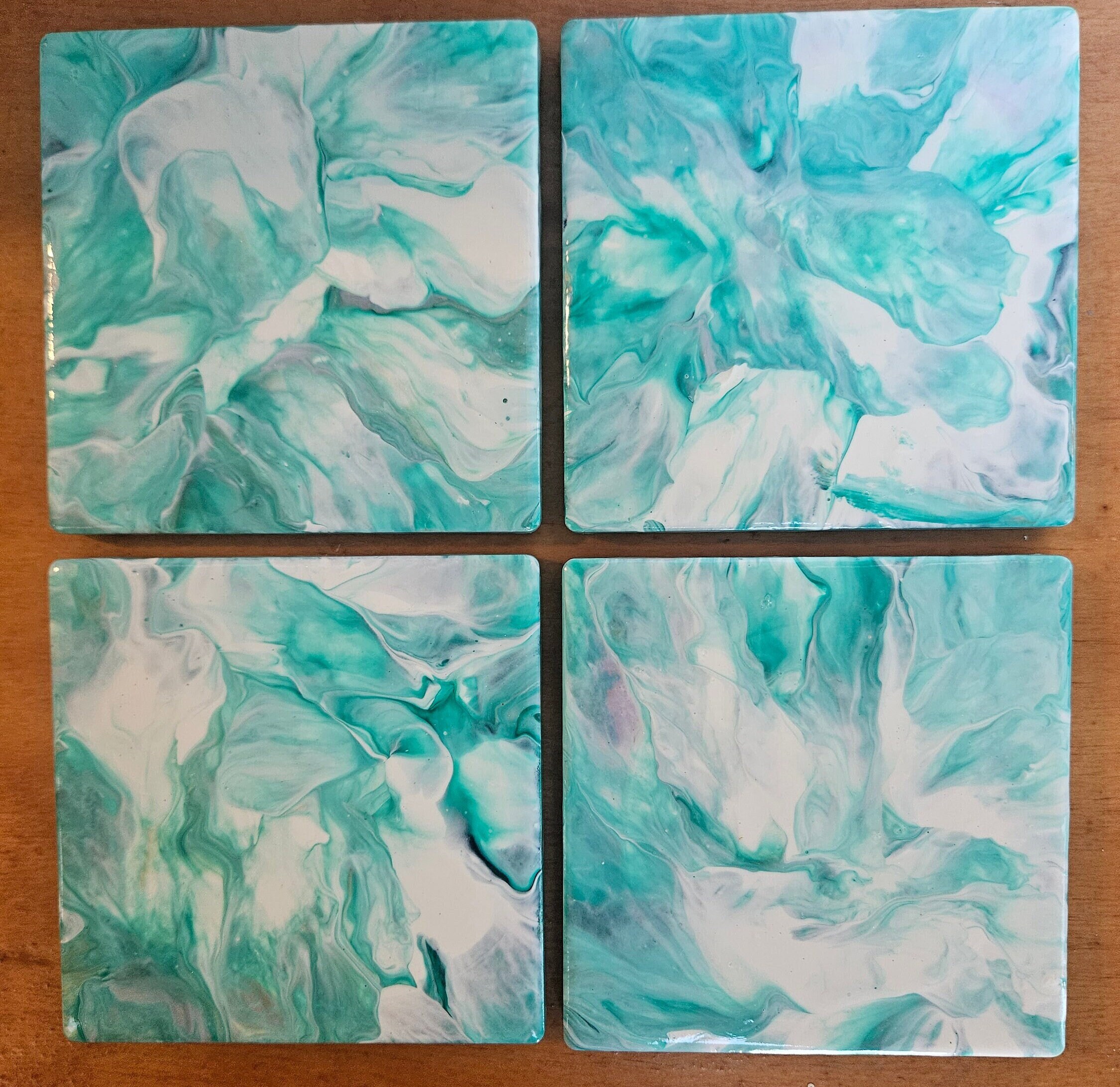 Light and Bright Set of 4 Acrylic Pour, Fluid Art Coasters W/ Holder - Etsy