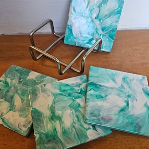 Light and Bright Set of 4 Acrylic Pour, Fluid Art Coasters W/ Holder - Etsy
