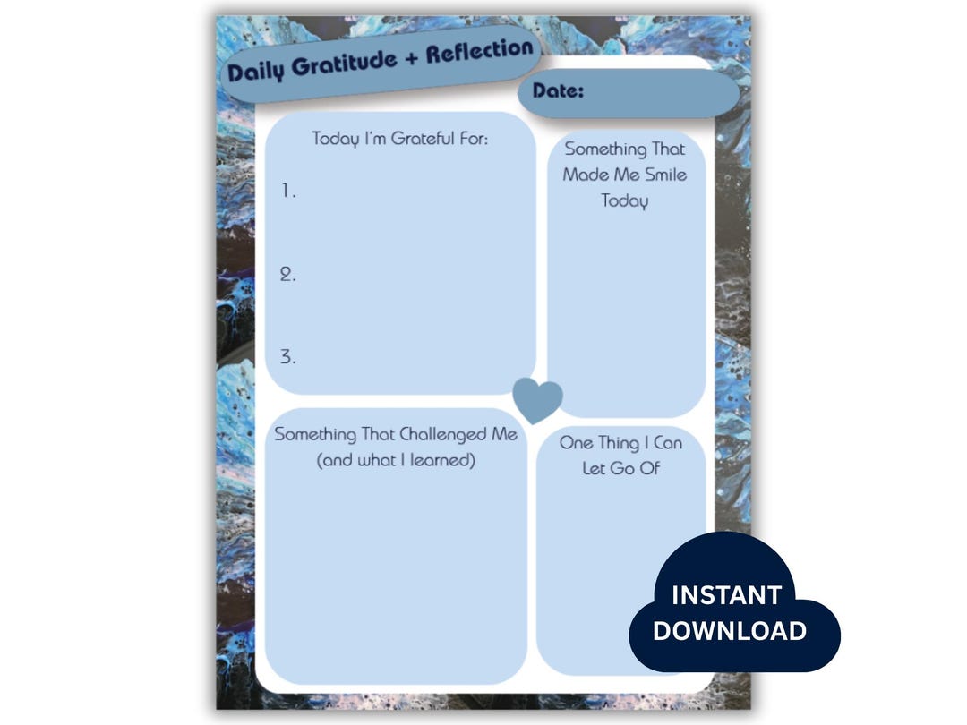 Daily Gratitude + Reflection Printable | Mindfulness Worksheet | Self ...
