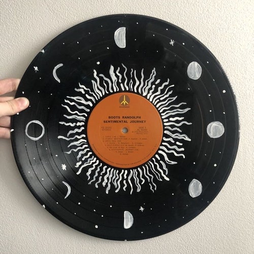 Sun and Moon Phases in Outer Space Hand Painted Vinyl Record - Etsy