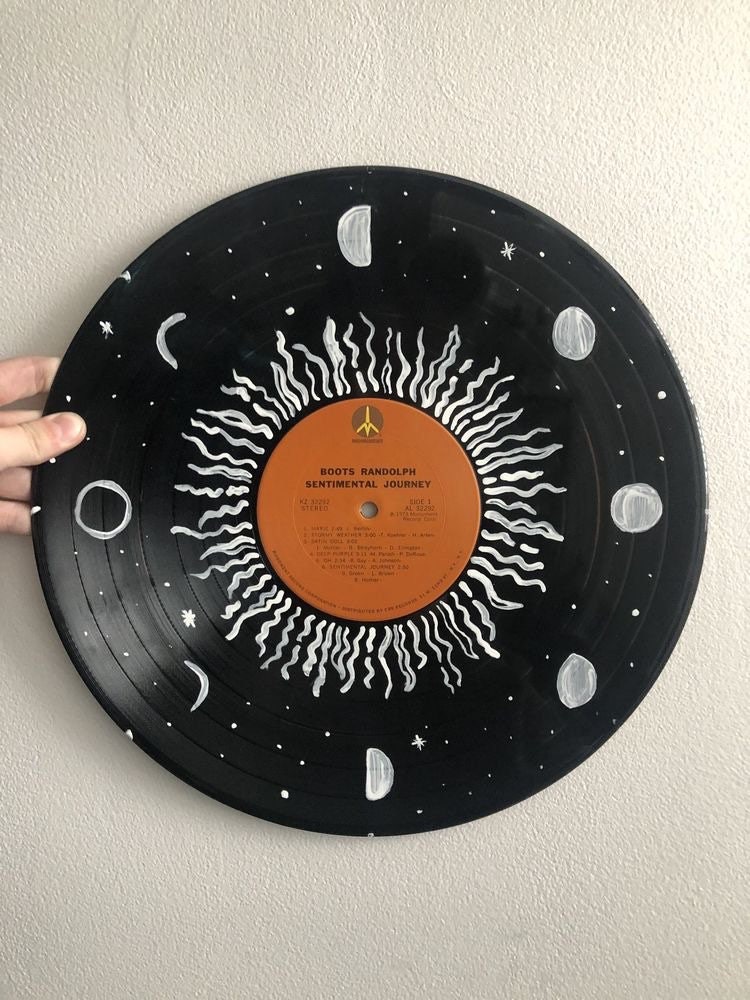 Sun and Moon Phases in Outer Space Hand Painted Vinyl Record or Clear ...