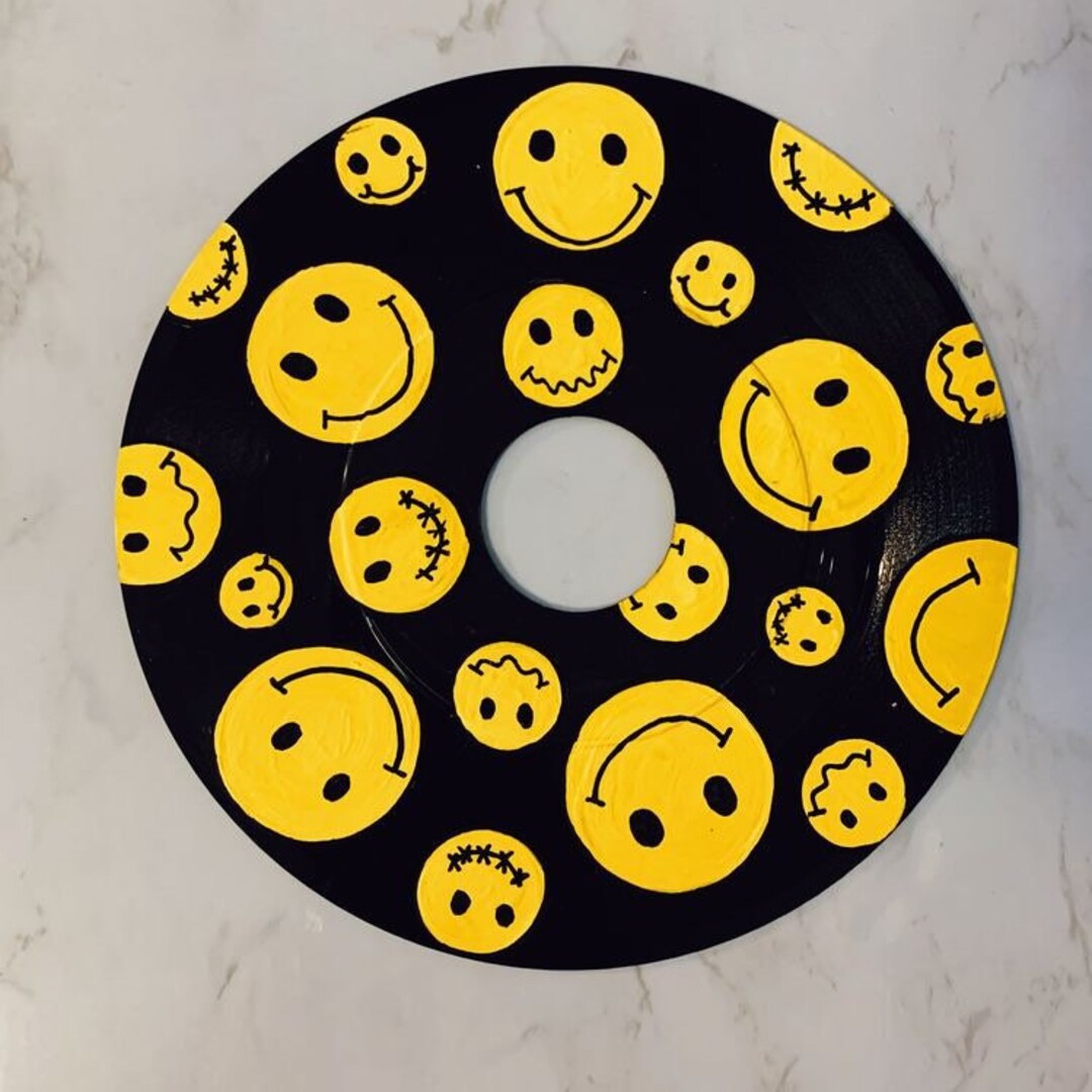 Smilie Faces Hand Painted Vinyl Record or Clear Cd4.75 Diameter in Wall ...