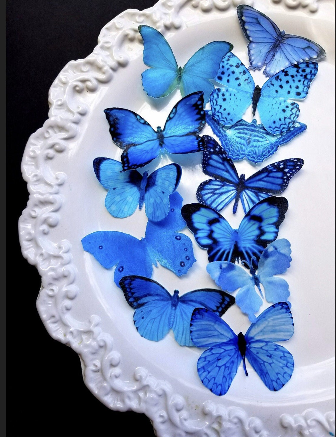 Edible Vibrant Blue Butterflies Collection Variety Set of 12 Cake ...